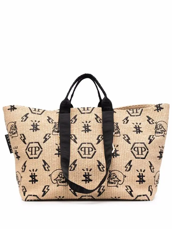 Philipp Plein Monogram Wicker Tote Bag
