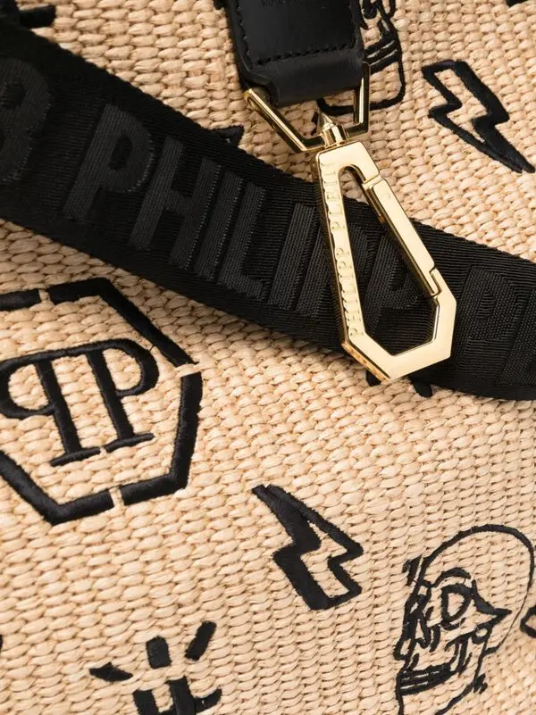Philipp Plein Monogram Wicker Tote Bag