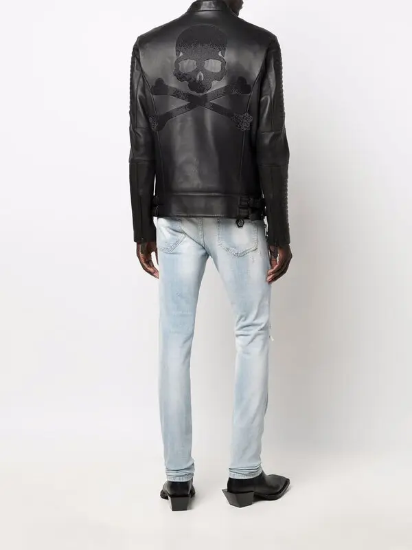Philipp Plein Crystal Skull Biker Jacket