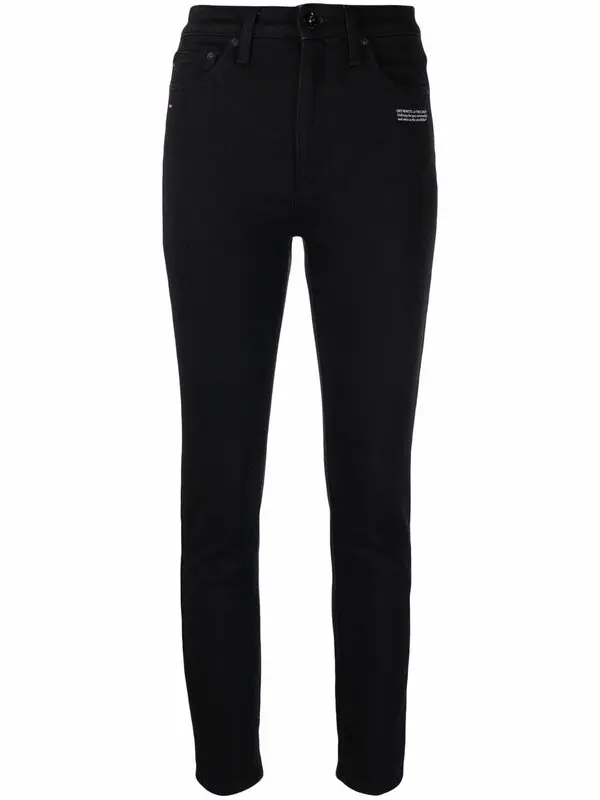 Off-White Slogan Logo-print Skinny Jeans - Black