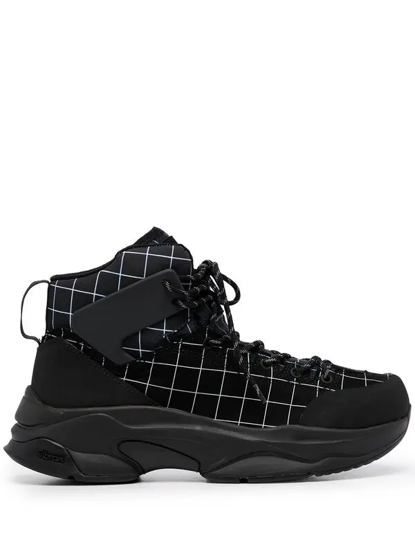 Undercover Lace-up Checked Ankle Boots - Black