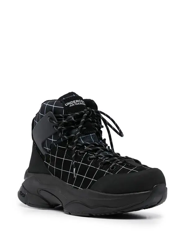 Undercover Lace-up Checked Ankle Boots - Black