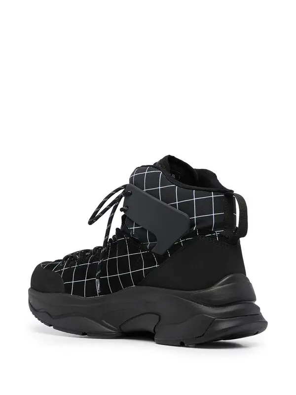 Undercover Lace-up Checked Ankle Boots - Black