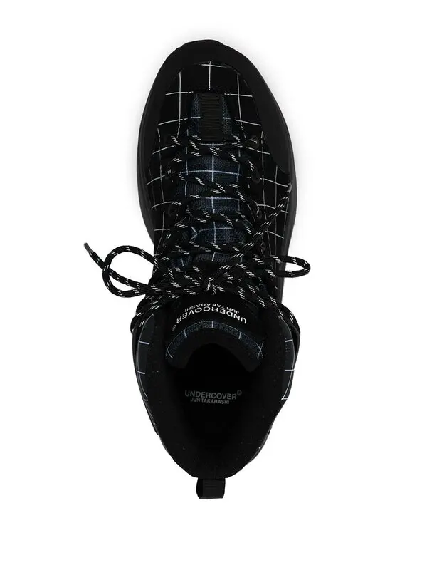Undercover Lace-up Checked Ankle Boots - Black