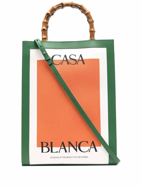 Casablanca Logo-print Bamboo-handle Tote Bag - Orange