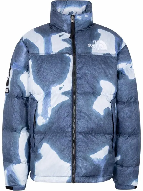 Supreme X The North Face Bleached Print Nuptse Jacket - Blue
