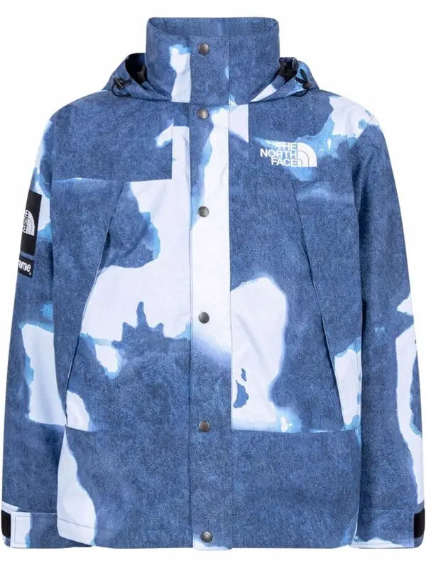 Supreme X The North Face Bleached Denim Print Mountain Jacket - Blue