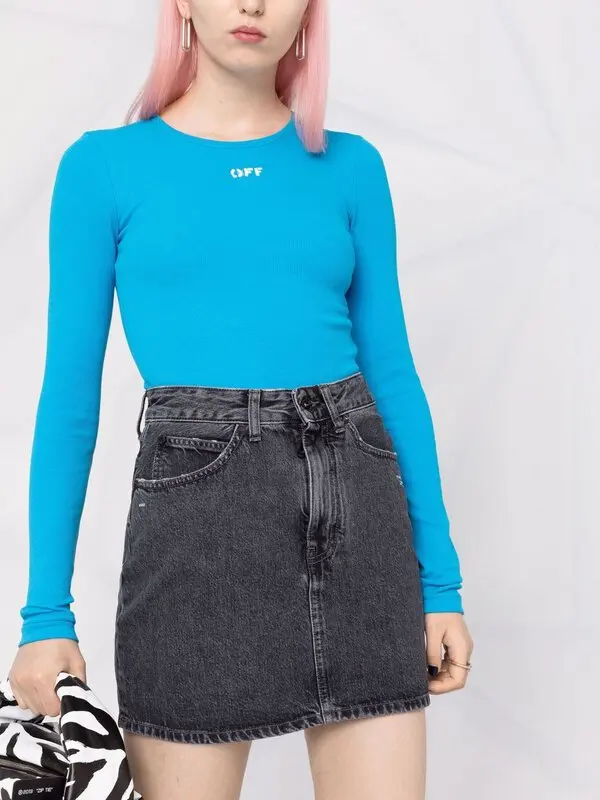 Off-White Logo-print Denim Skirt - Grey