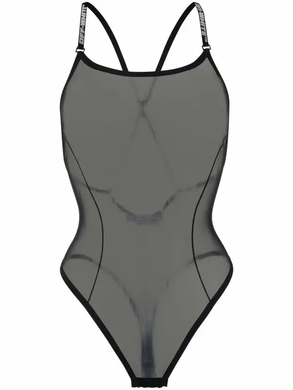 Off-White Logo-strap Mesh Bodysuit - Black