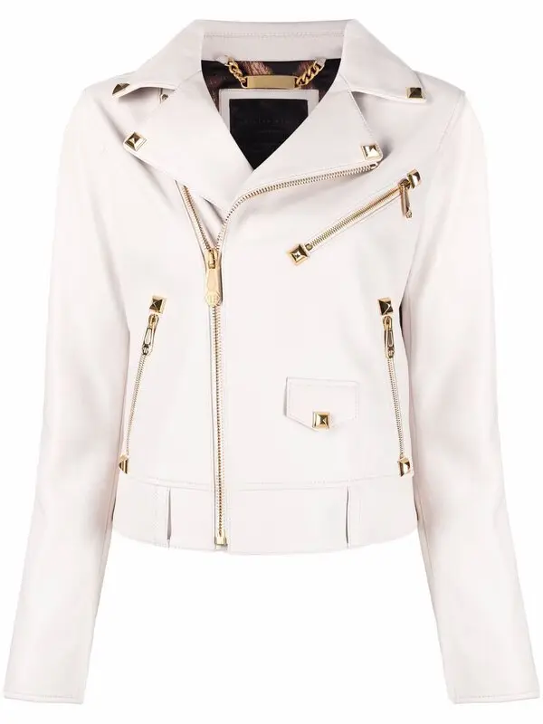 Philipp Plein Studded Biker Jacket - White