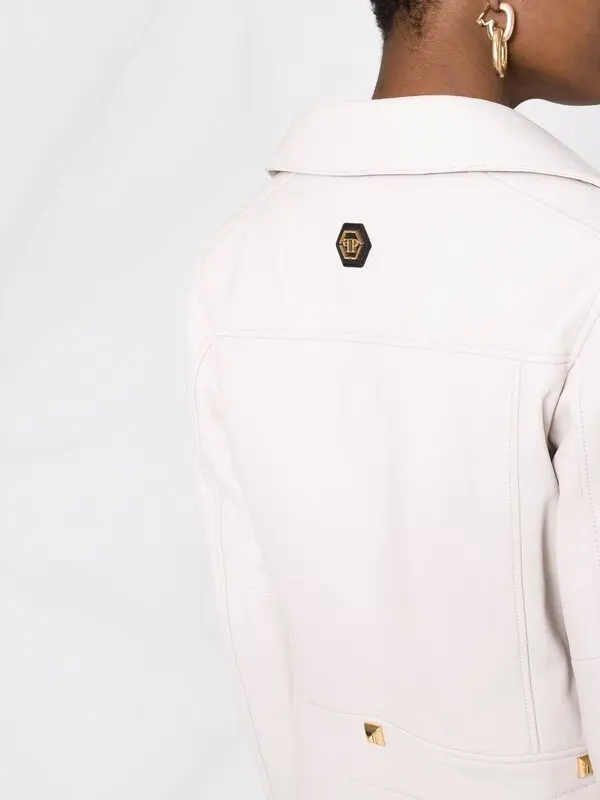 Philipp Plein Studded Biker Jacket - White