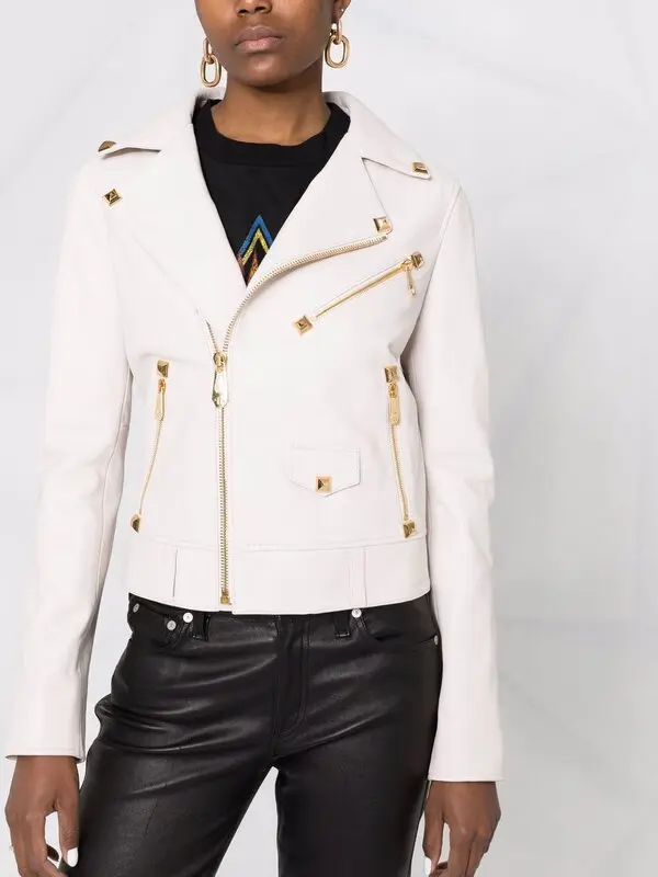 Philipp Plein Studded Biker Jacket - White