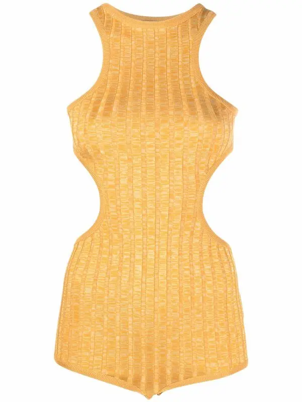 Emilio Pucci Silk Ribbed Cut-out Halterneck Bodysuit - Orange