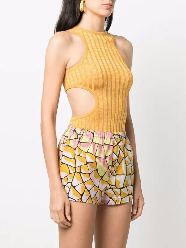 Emilio Pucci Silk Ribbed Cut-out Halterneck Bodysuit