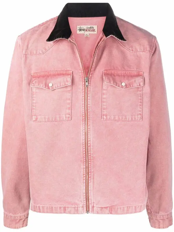 StüSsy Washed Canvas Shirt Jacket - Pink | Editorialist