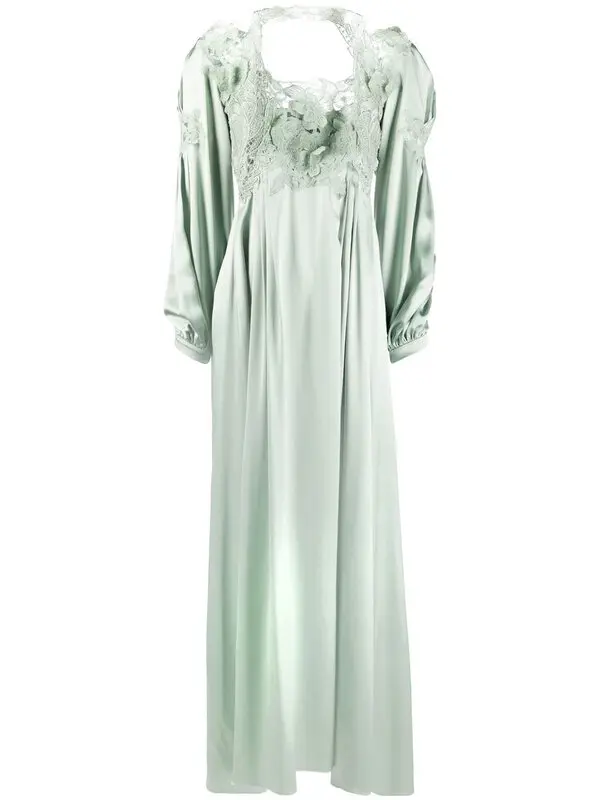 Alberta Ferretti Floral Lace-detail Silk Gown - Green