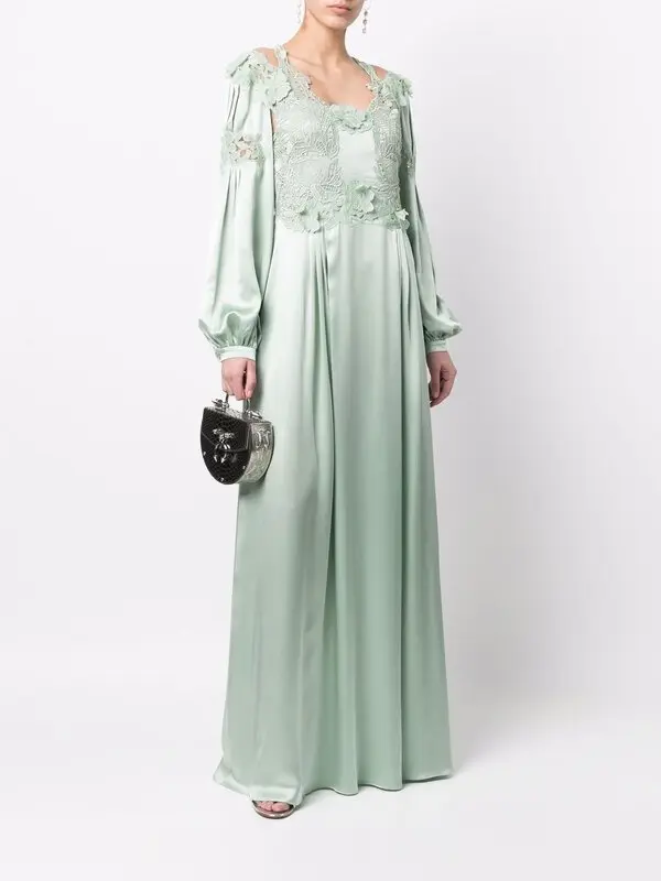 Alberta Ferretti Floral Lace-detail Silk Gown