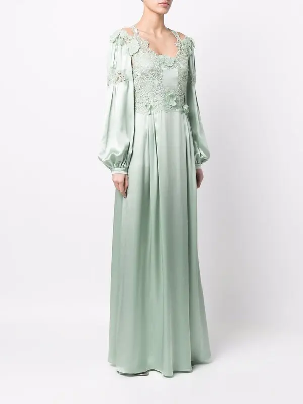 Alberta Ferretti Floral Lace-detail Silk Gown