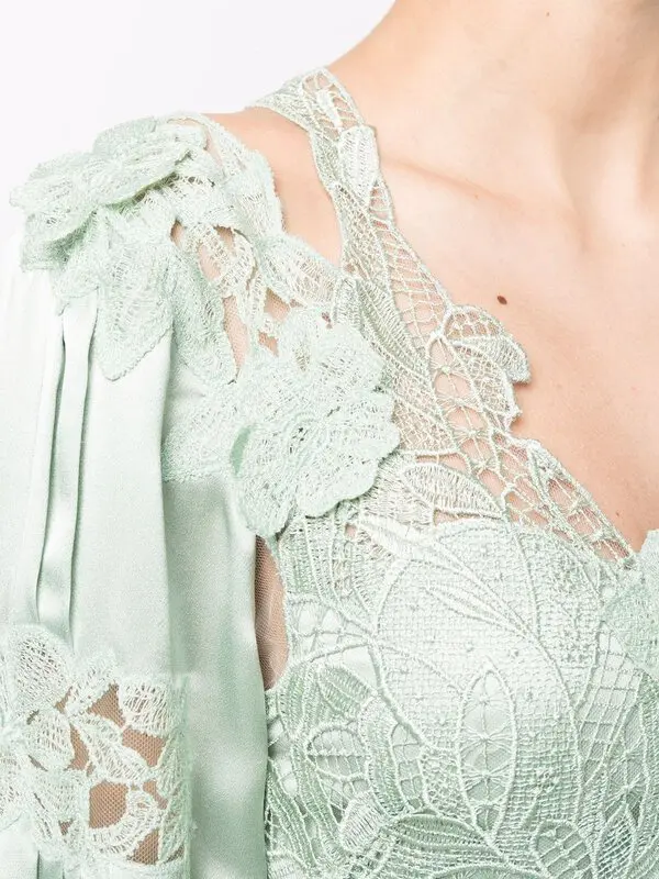 Alberta Ferretti Floral Lace-detail Silk Gown