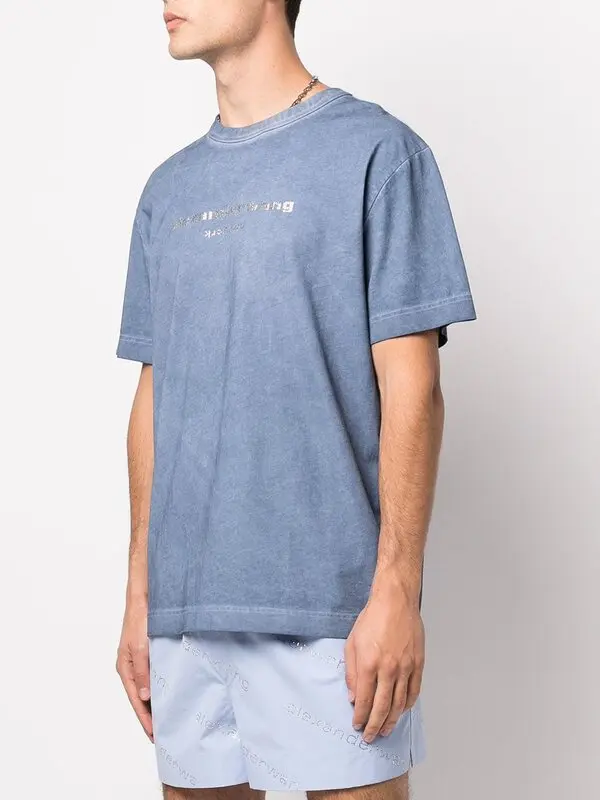 Alexander wang acid wash puff logo tee 青 Alexander Wang Acid Wash Logo-Print T-Shirt In Blue - 59% Off