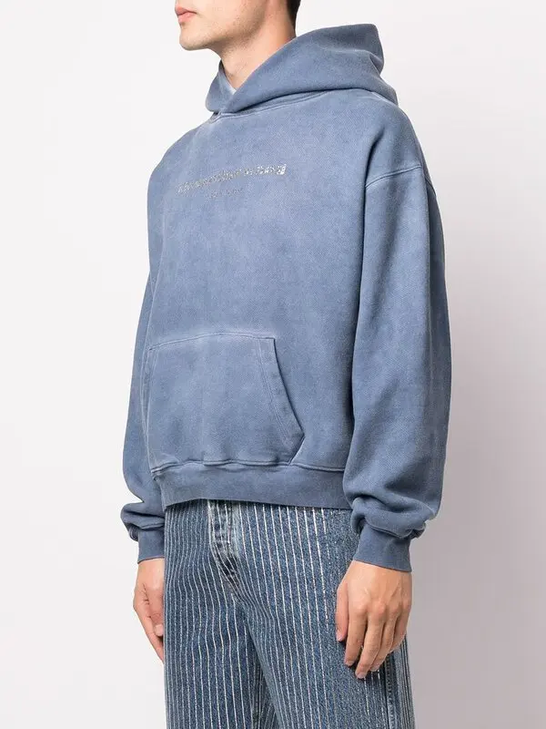 Alexander Wang Acid-Wash Logo-Print Hoodie In Blue - 49% Off