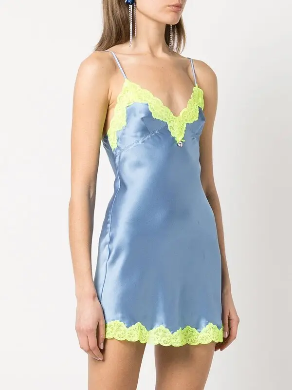 Alexander Wang Lace-Trim Silk Slip Dress In Blue - 55% Off | Editorialist