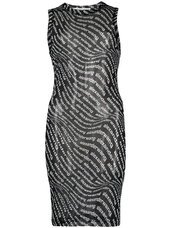 alexander wang dress mesh Alexander Wang Logo-Print Mesh Mini Dress - Black