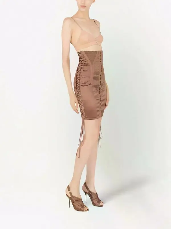 Dolce & Gabbana Lace-up Satin Miniskirt - Brown