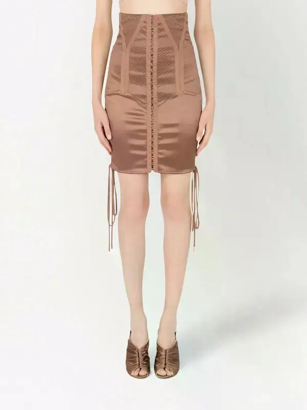 Dolce & Gabbana Lace-up Satin Miniskirt - Brown