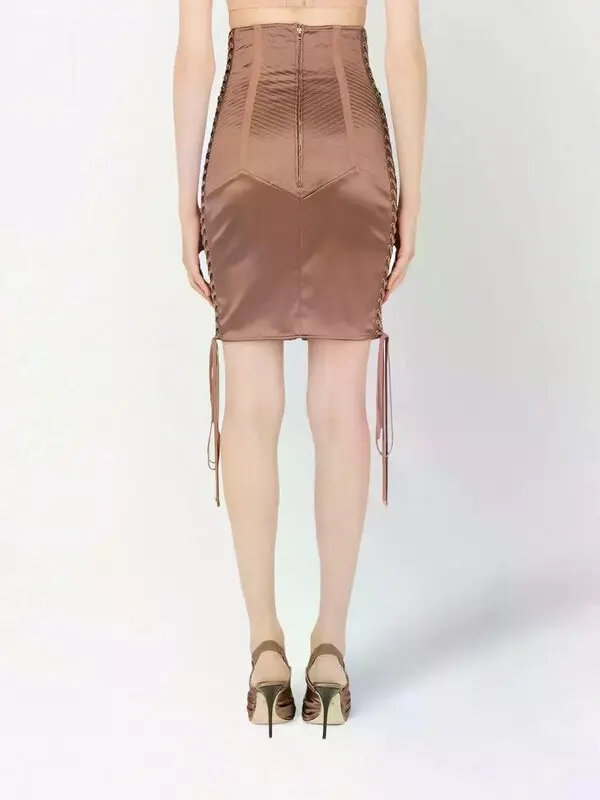 Dolce & Gabbana Lace-up Satin Miniskirt - Brown