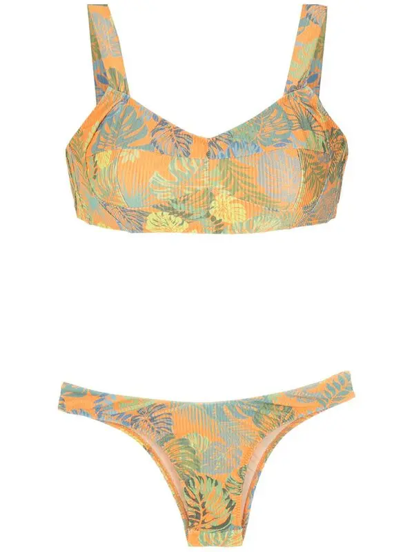 AMIR SLAMA Palm Leaf Print Bikini - Orange