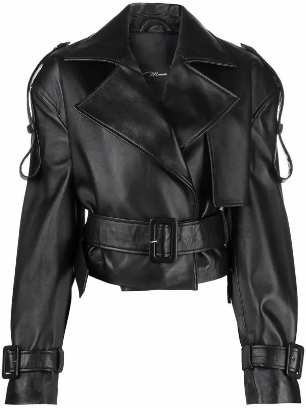 MANOKHI Hana Cropped Biker Jacket - Black