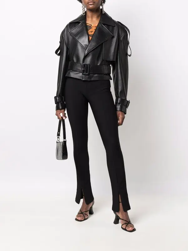 MANOKHI Hana Cropped Biker Jacket - Black