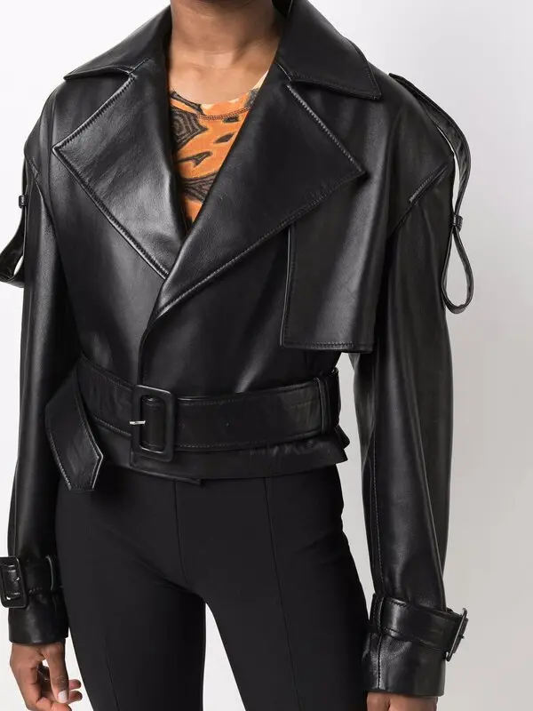 MANOKHI Hana Cropped Biker Jacket - Black
