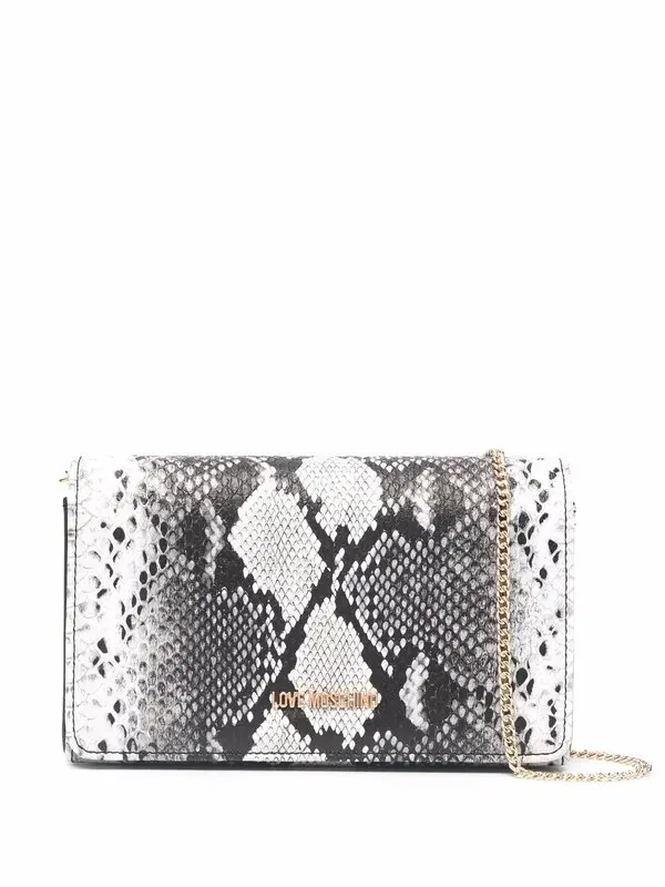 Moschino Logo Plaque Snakeskin Print Crossbody - Grey