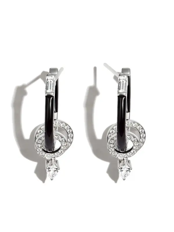 Nikos Koulis 18kt White Gold Diamond And Enamel Hoop Earrings - Silver