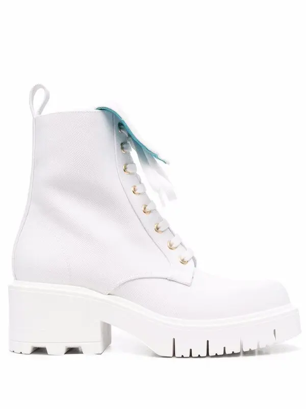 CHIARA FERRAGNI Logo-embossed Lace-up Boots - White