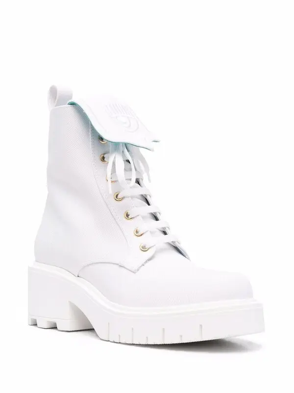 CHIARA FERRAGNI Logo-embossed Lace-up Boots - White