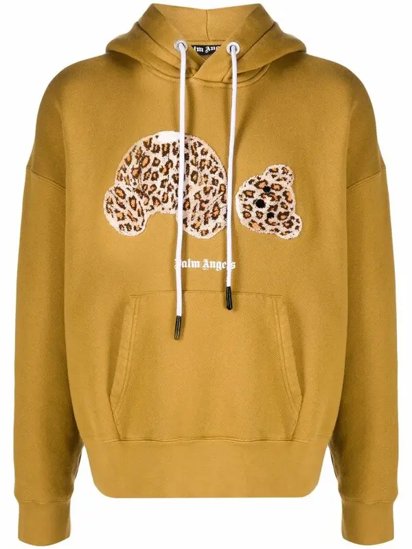 Palm Angels Leopard Bear Drawstring Hoodie