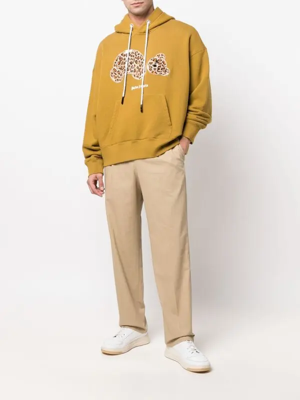 Palm Angels Leopard Bear Drawstring Hoodie