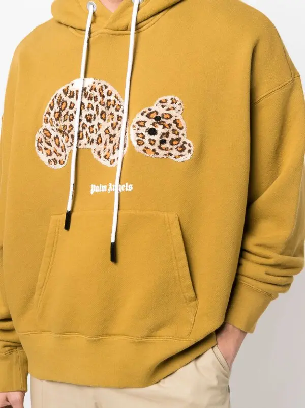 Palm Angels Leopard Bear Drawstring Hoodie