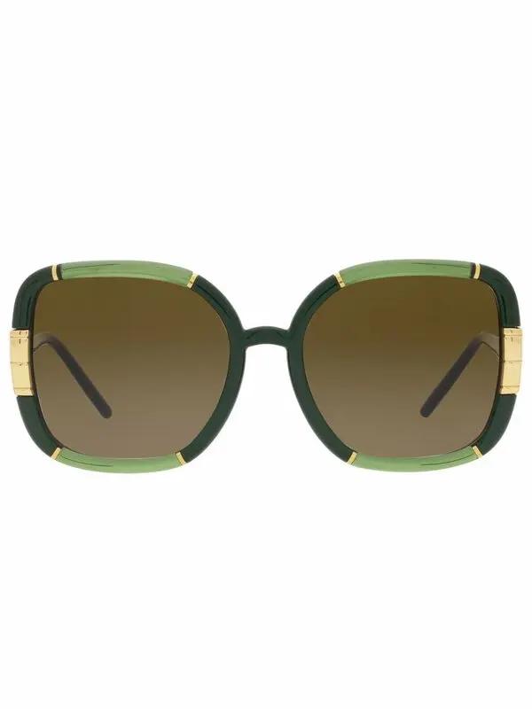 Tory Burch Logo-hinge Square-frame Sunglasses - Green