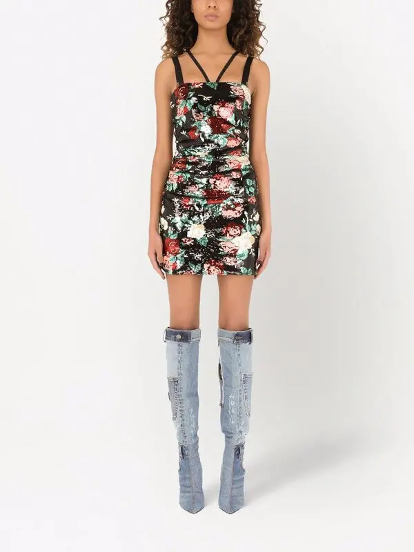 Dolce & Gabbana Sequinned Floral Mini Dress - Black