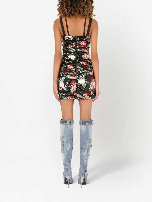 Dolce & Gabbana Sequinned Floral Mini Dress - Black