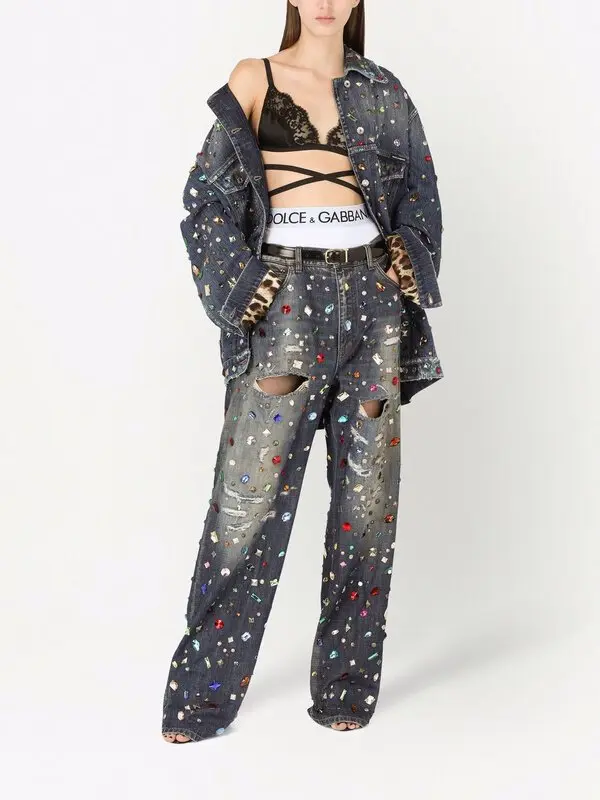 Dolce & Gabbana Rhinestone-embellished Denim Jacket