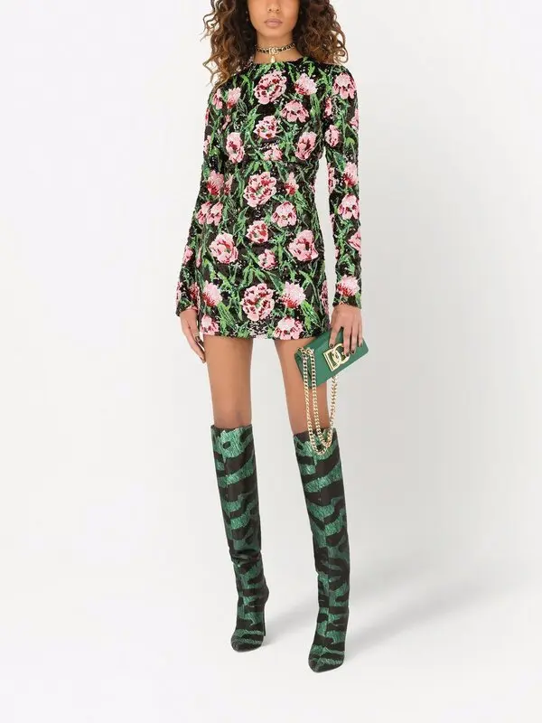 Dolce & Gabbana Sequin-embellished Floral-patterned Mini Dress