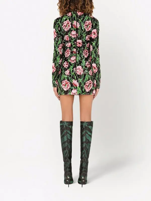 Dolce & Gabbana Sequin-embellished Floral-patterned Mini Dress