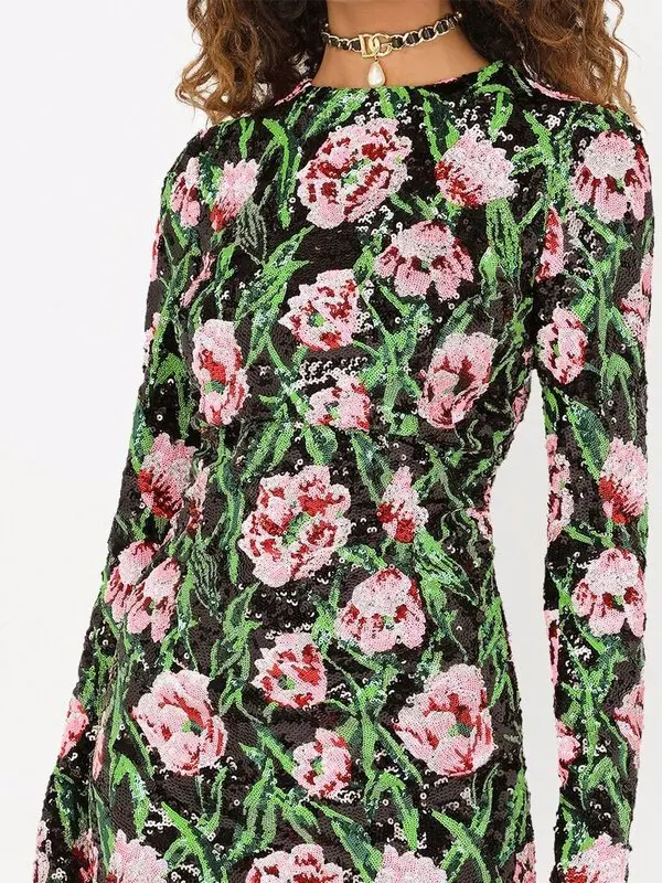 Dolce & Gabbana Sequin-embellished Floral-patterned Mini Dress