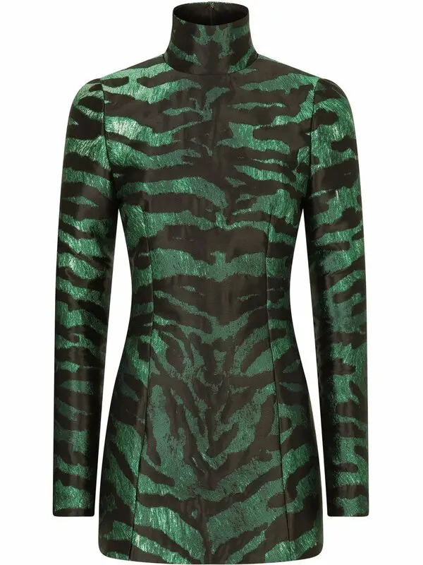 Dolce & Gabbana Tiger Print Jacquard Long-sleeve Dress