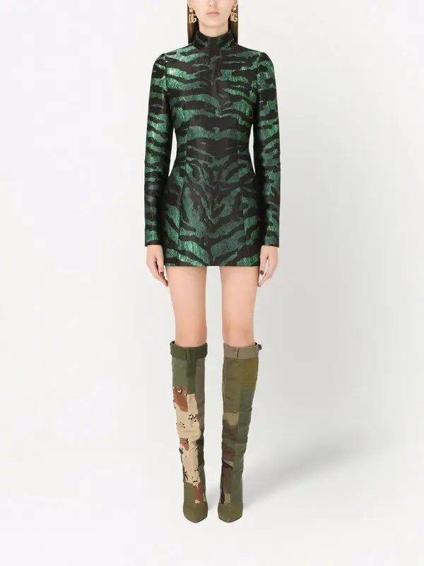 Dolce & Gabbana Tiger Print Jacquard Long-sleeve Dress